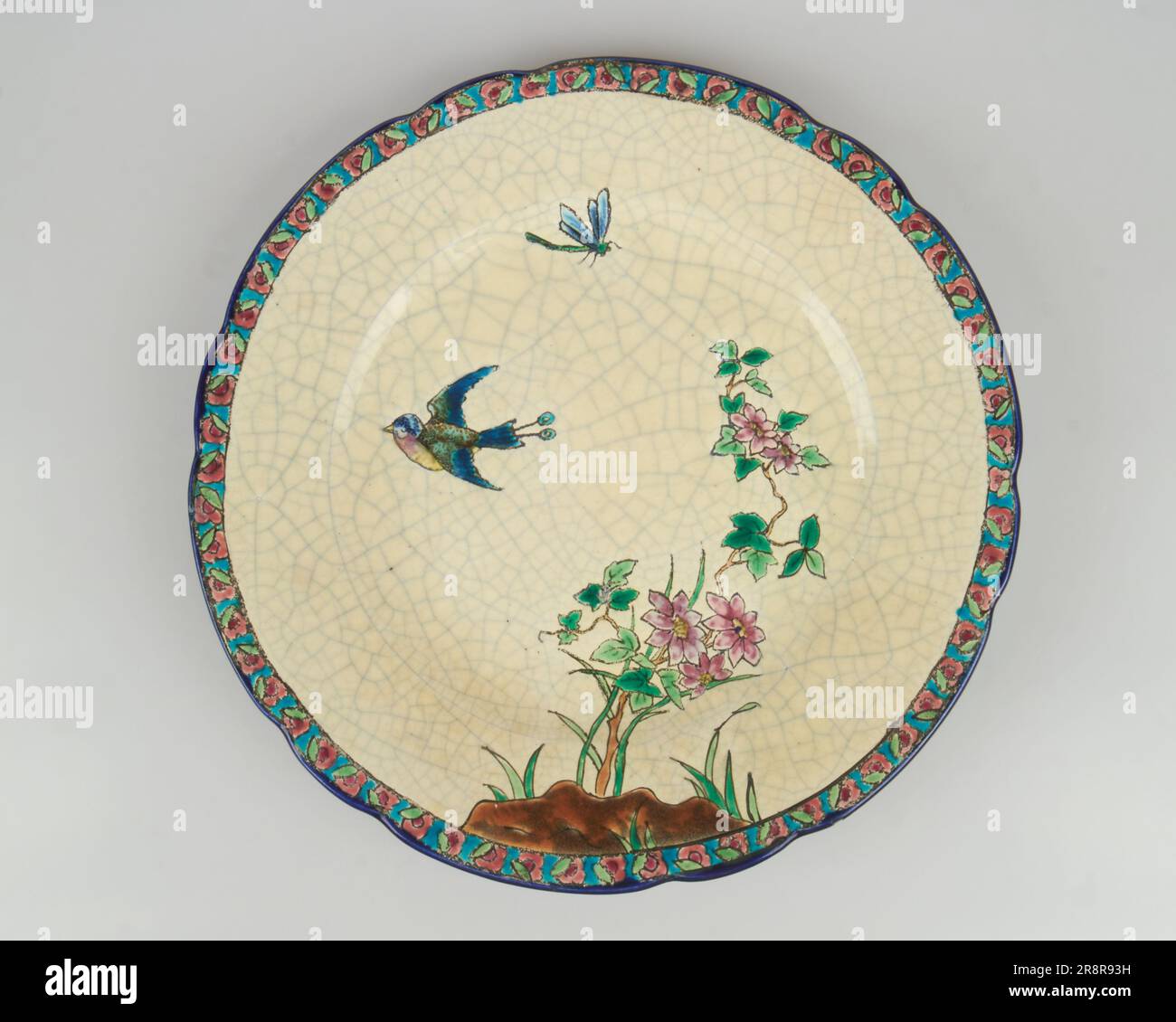 Antique 1920s Longwy pottery enamelled plate decorated by Justin Masson ...