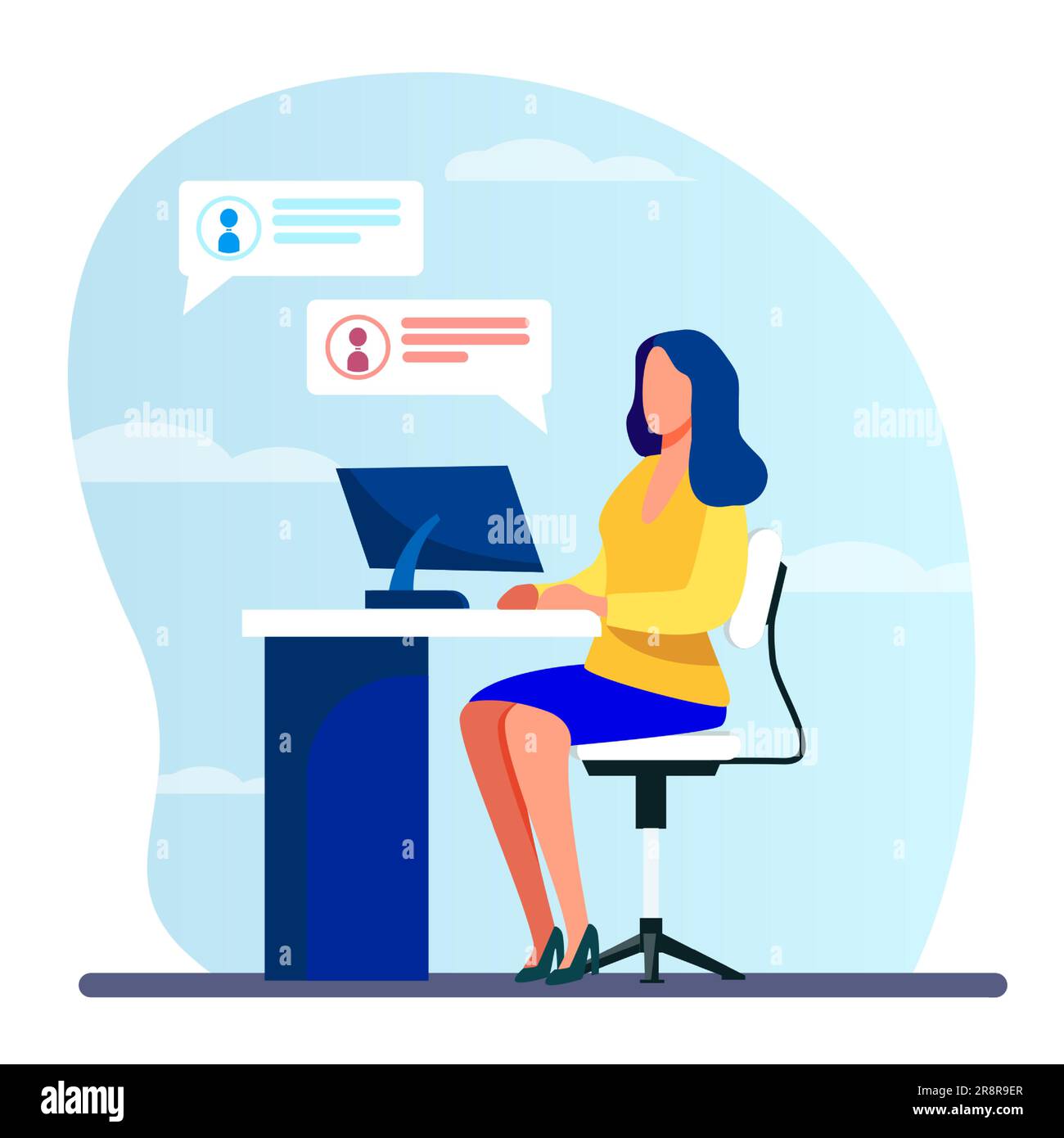 Woman working, typing and sending messages Stock Vector Image & Art - Alamy