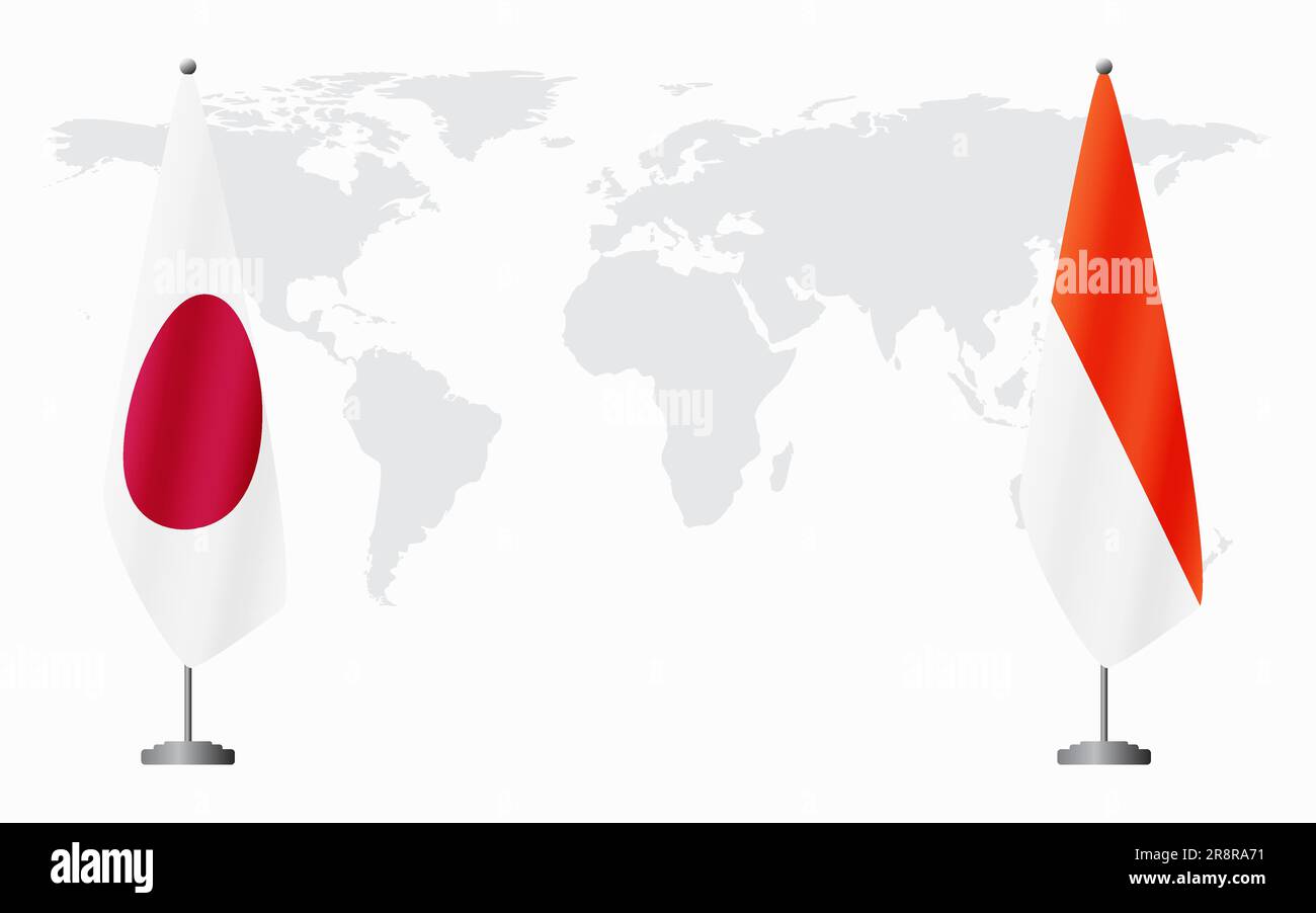 Japan and Indonesia flags for official meeting against background of ...