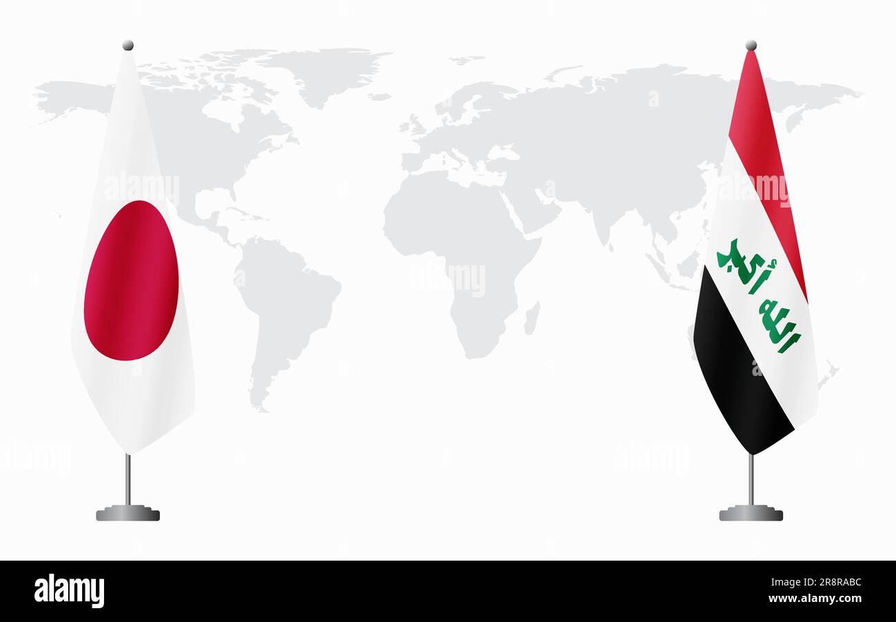 Japan and Iraq flags for official meeting against background of world ...