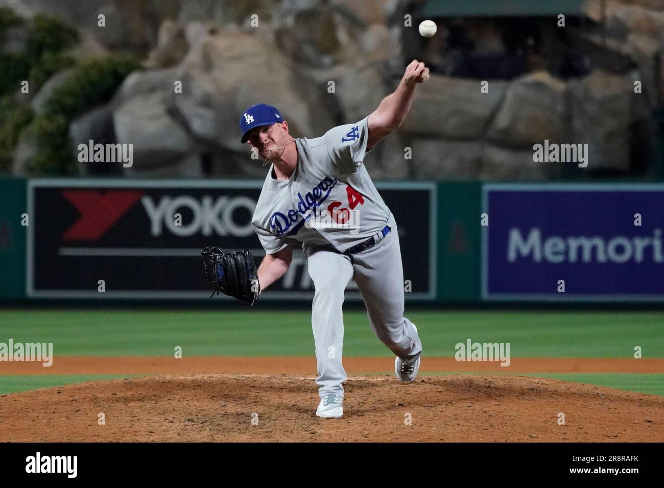 Los Angeles Dodgers relief pitcher Caleb Ferguson (64) throws during a ...