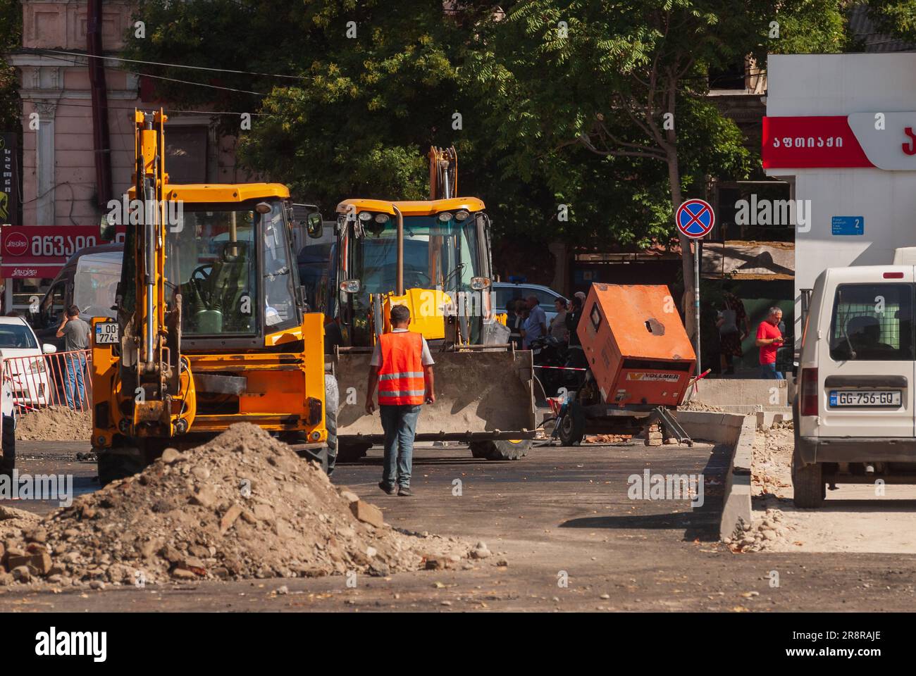 Georgia, Tbilisi - September 17, 2022: Construction builders. Worker ...