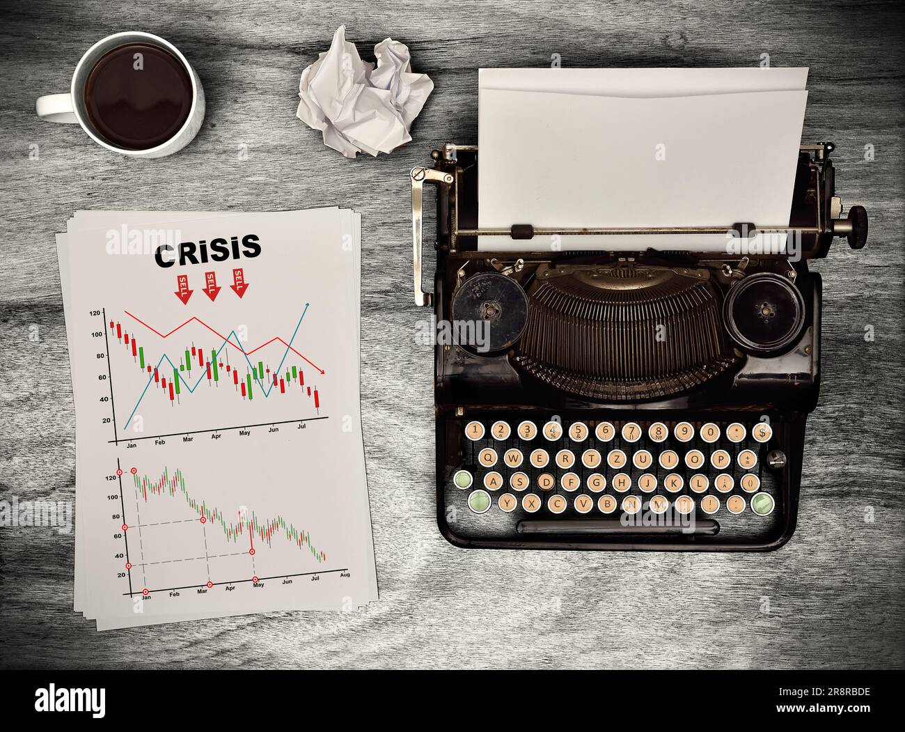Drawing crisis chart on paper , View from above Stock Photo - Alamy