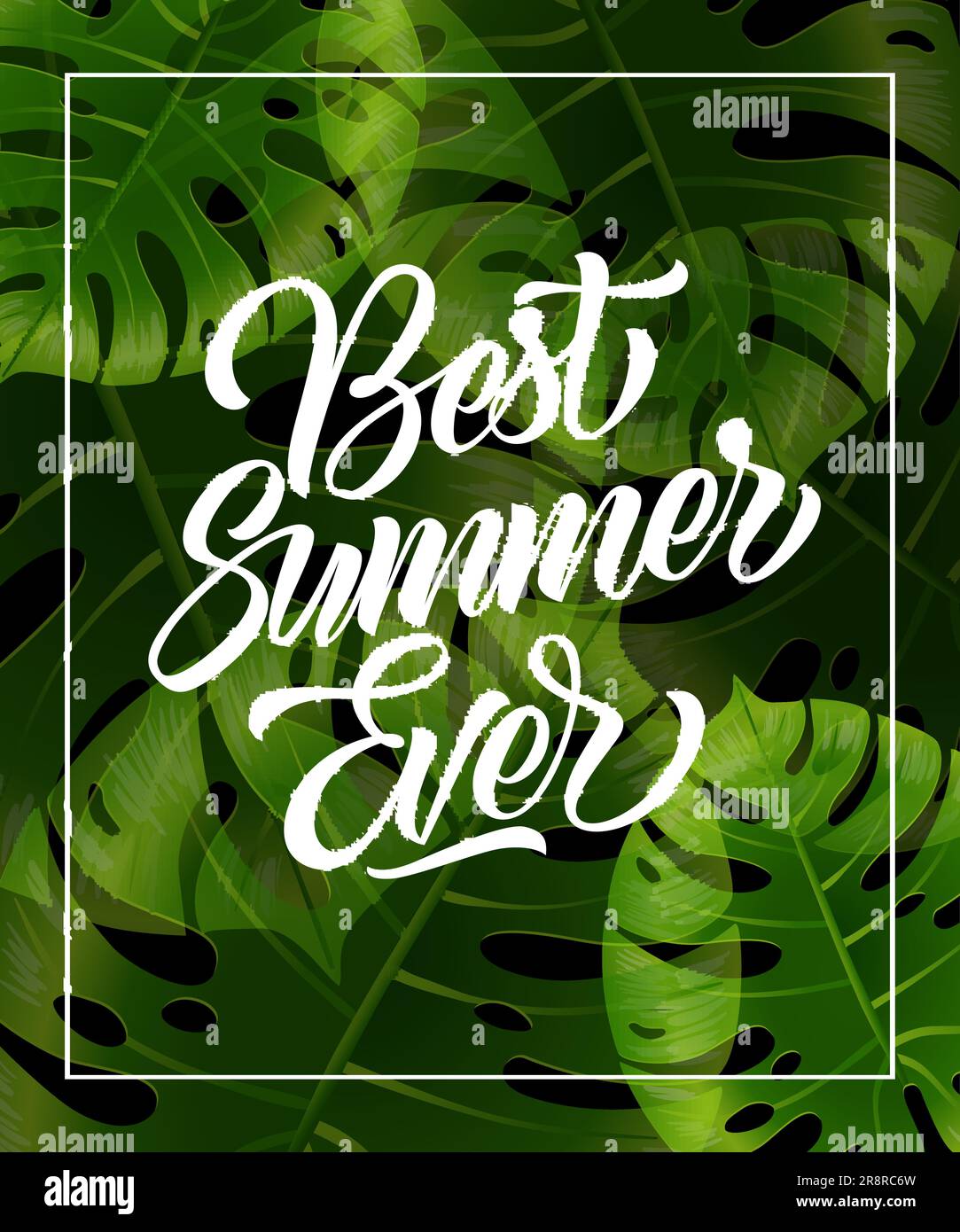Best summer ever lettering in frame with tropical leaves Stock Vector ...