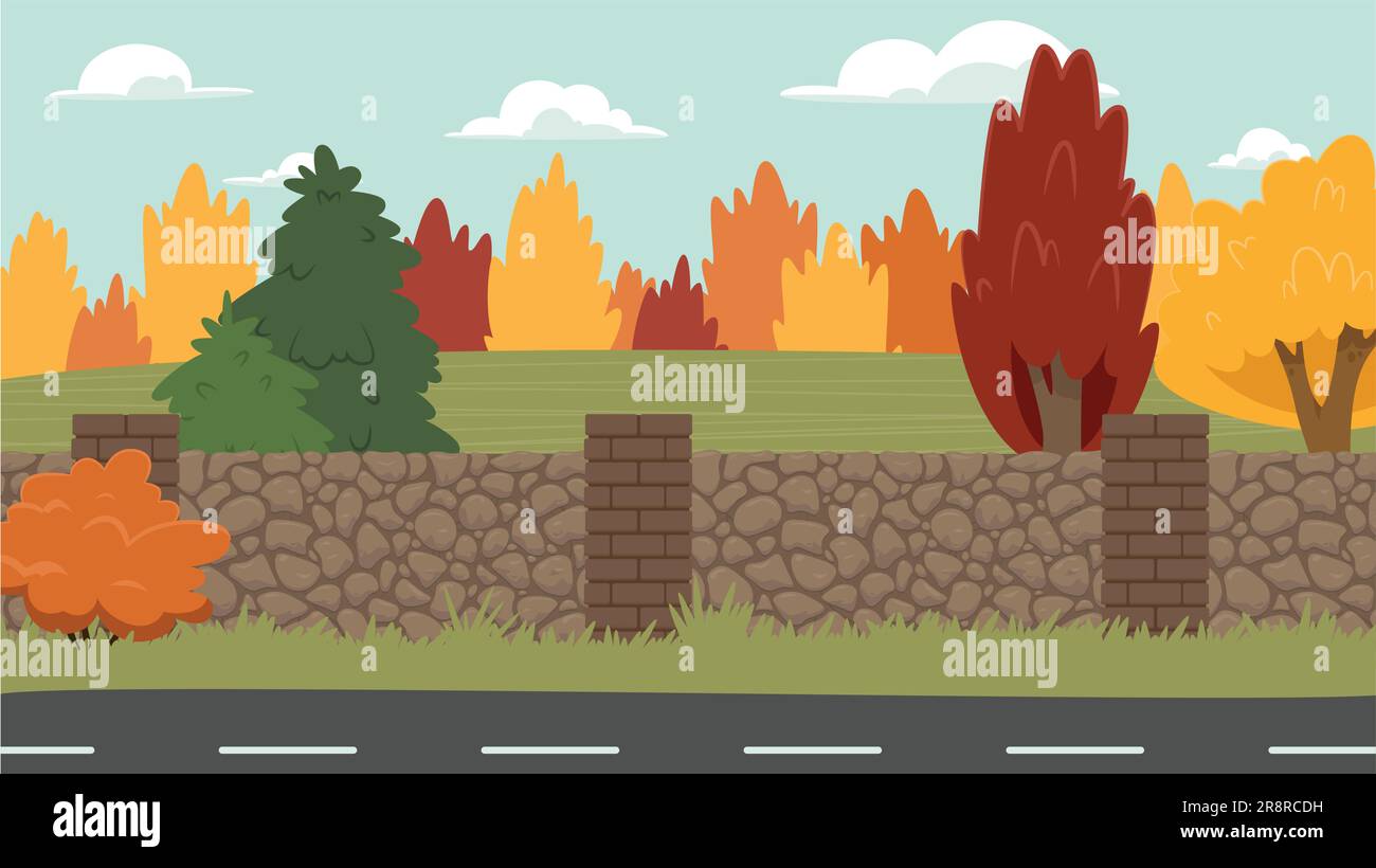 Stone wall in path Stock Vector Images - Alamy