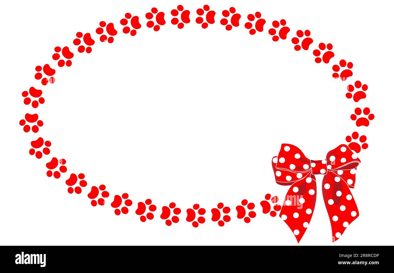 Oval decorative festive frame with red animal paws and a red bow Stock ...