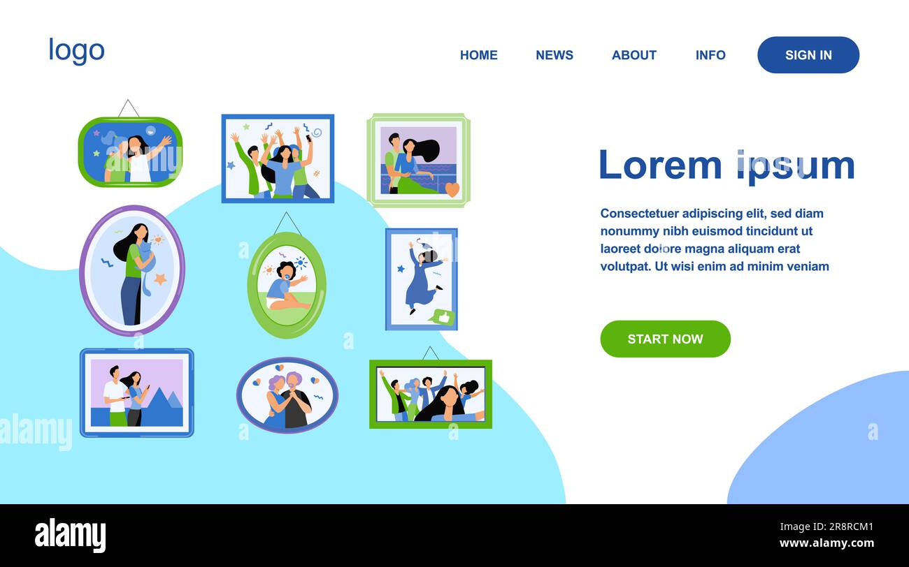 Cartoon family photo frames isolated flat vector illustration Stock ...