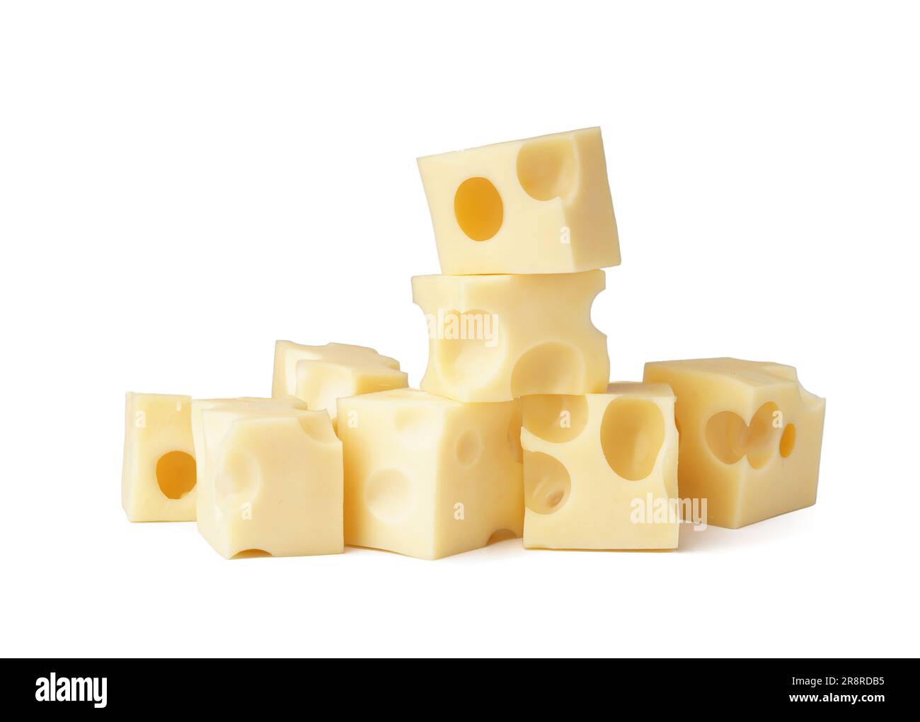 Cubes of Swiss cheese on white background Stock Photo - Alamy