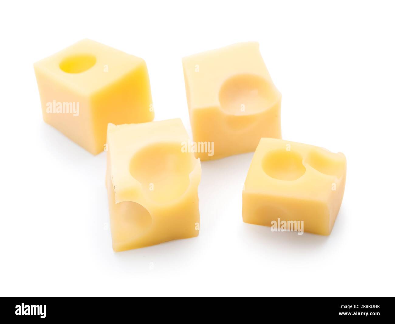 Cubes of tasty Swiss cheese isolated on white background Stock Photo ...