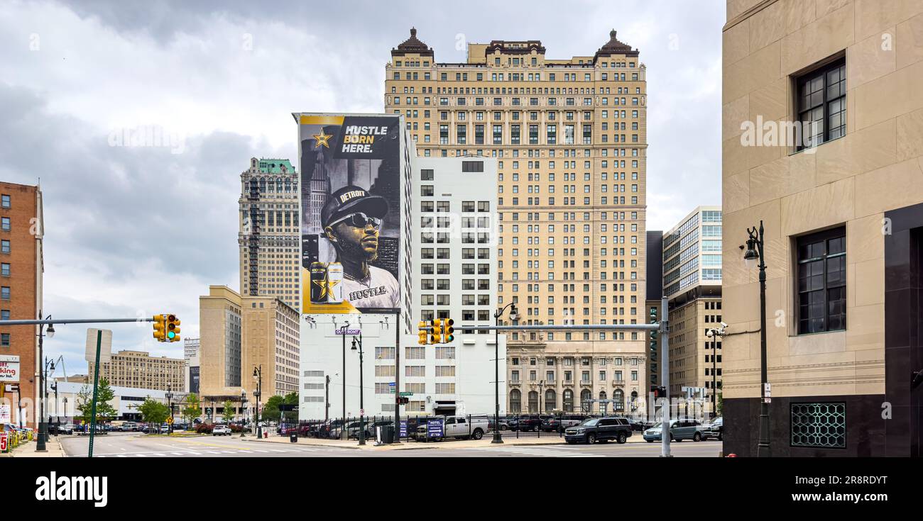 Historic buildings in Downtown Detroit - DETROIT, MICHIGAN - JUNE 10 ...