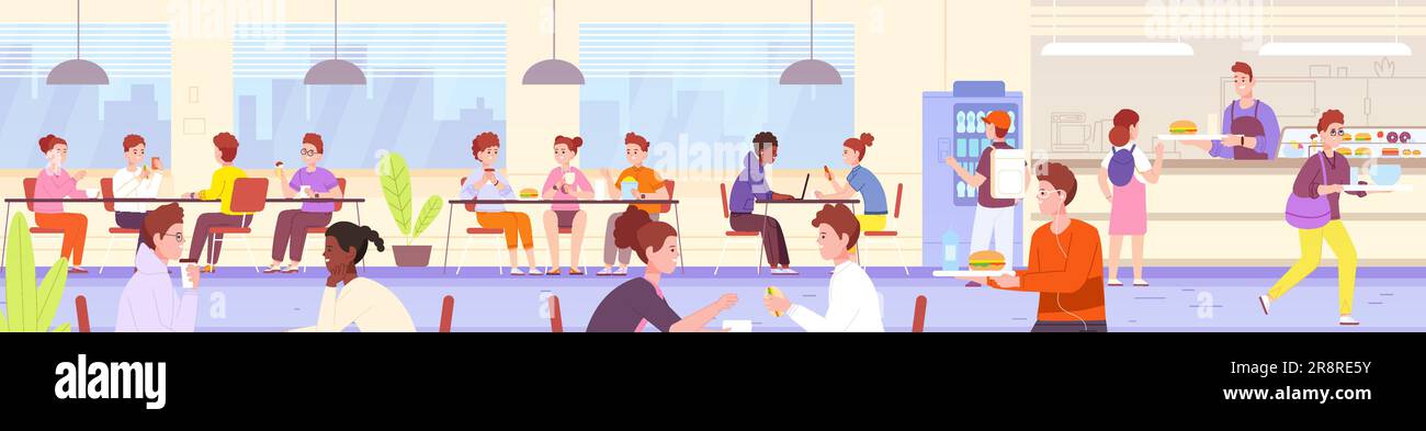 School canteen. Students eating food in university catering, college ...