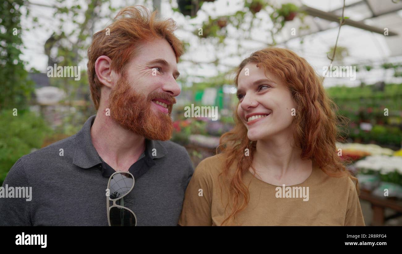 Redhead Couple Standing Inside Green Environment, Portrait Faces of ...