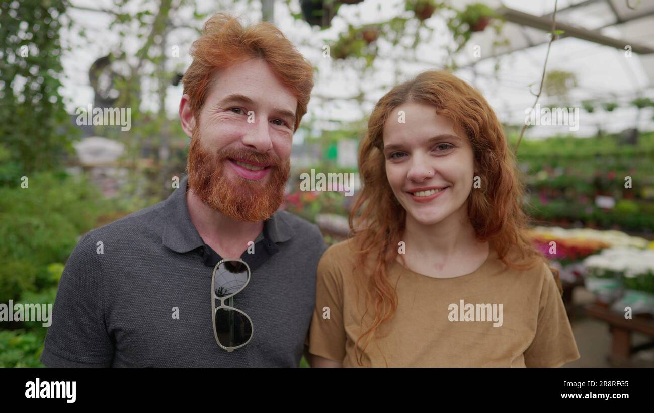 Redhead Couple Standing Inside Green Environment, Portrait Faces of ...