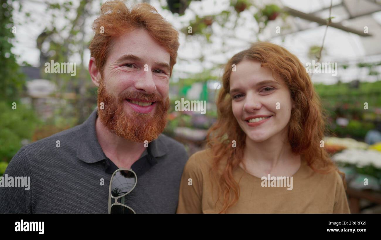 Redhead Couple Standing Inside Green Environment, Portrait Faces of ...
