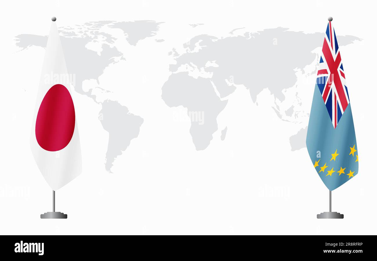 Japan and Tuvalu flags for official meeting against background of world ...