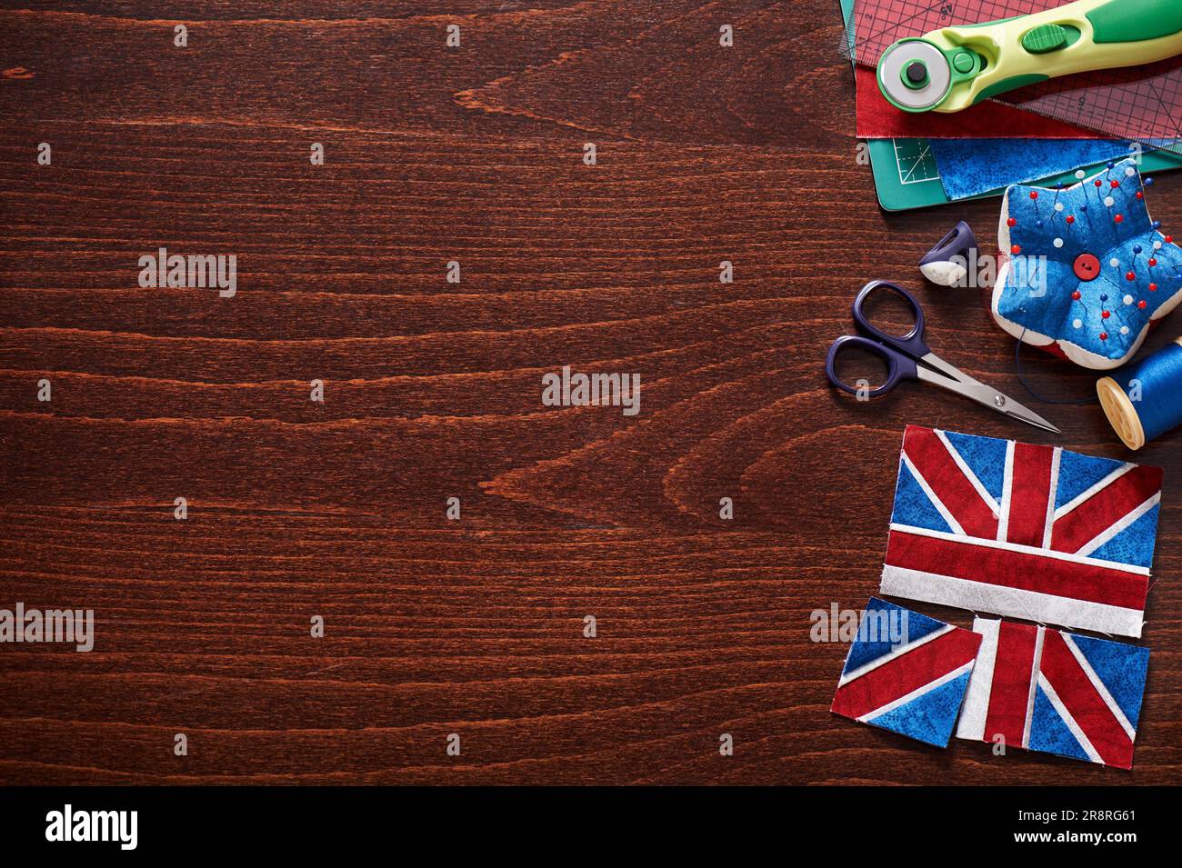 Parts of future pincushion viewing like union jack flag, sewing ...