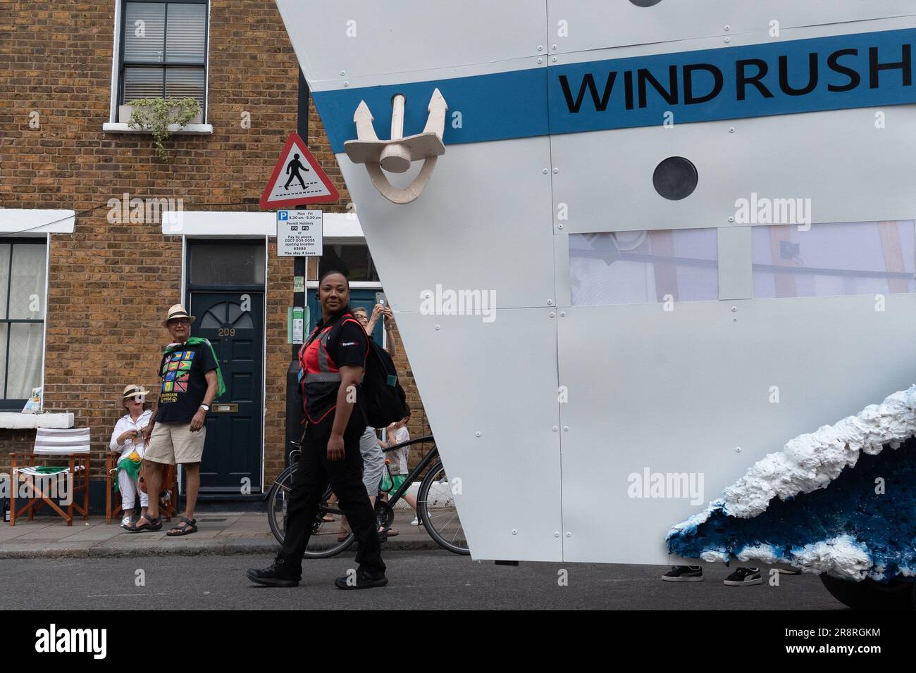 London, UK. 22 June, 2023. A model of the Empire Windrush leads the ...