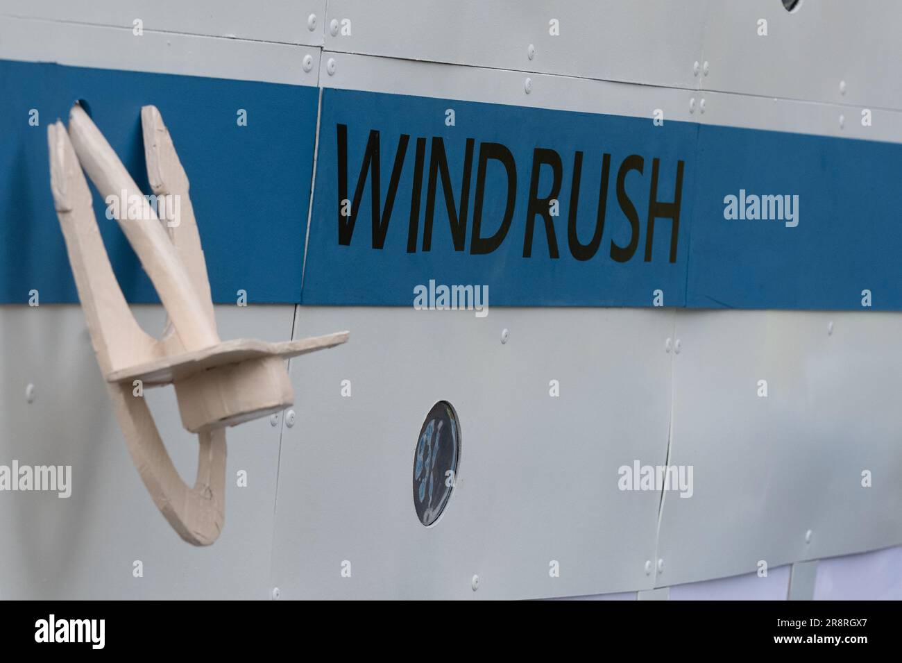 London, UK. 22 June, 2023. A model of the Empire Windrush leads the ...