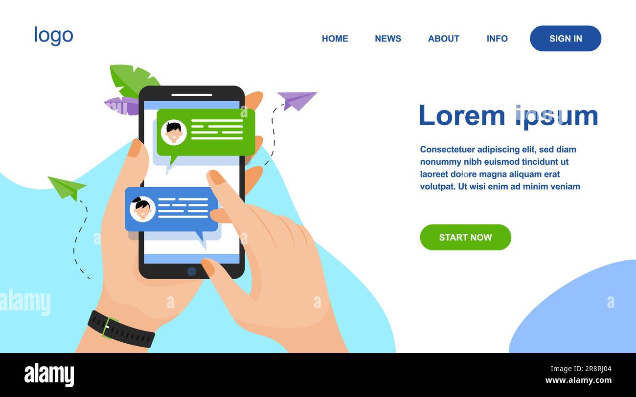 Hand holding mobile phone with online messages Stock Vector Image & Art - Alamy