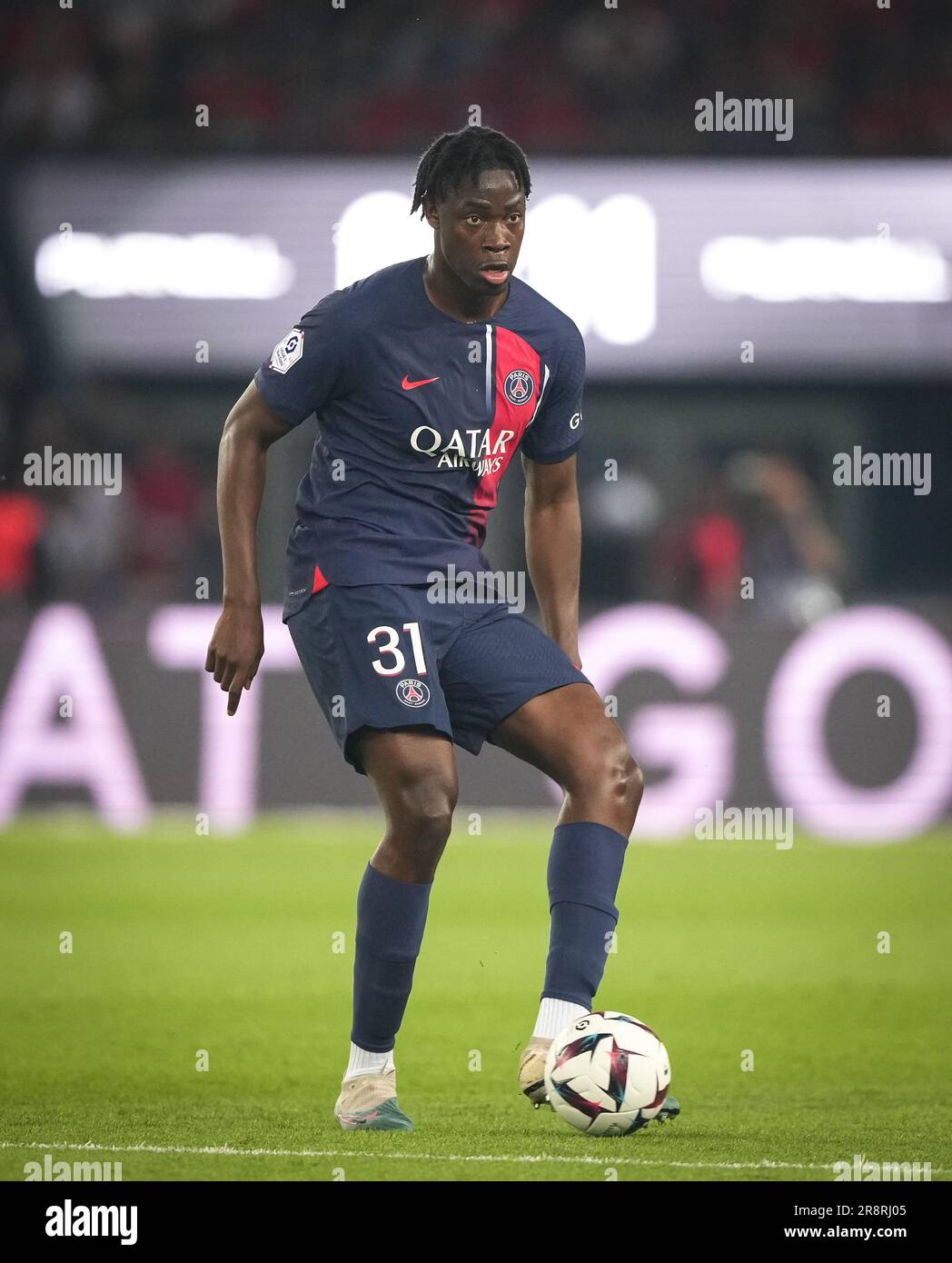 El Chadaille Bitshiabu of PSG during the Ligue 1 match between Paris ...