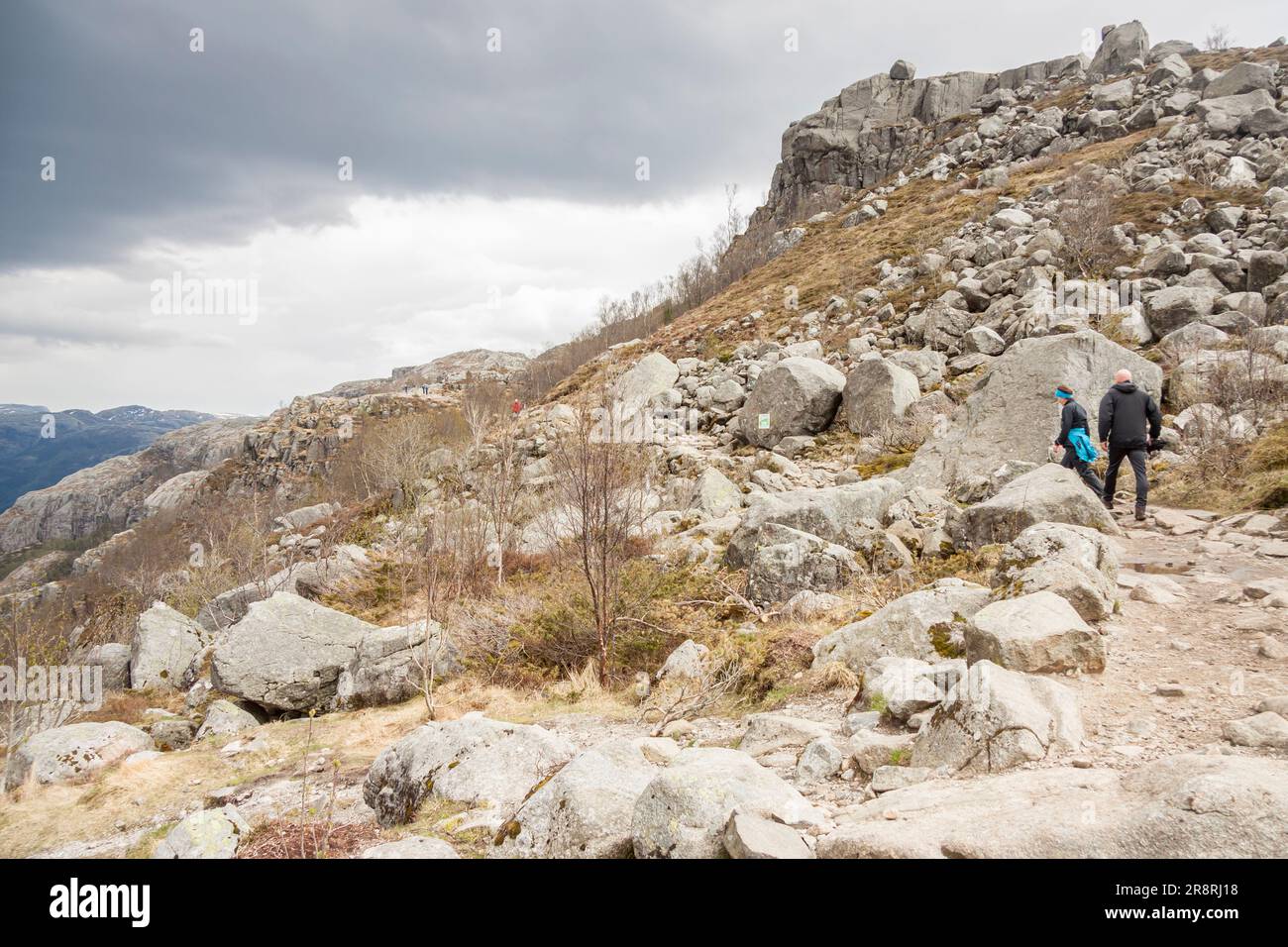 PREIKESTOLHYTTA , NORWAY - MAY 13, 2017: Tourists on trail to ...