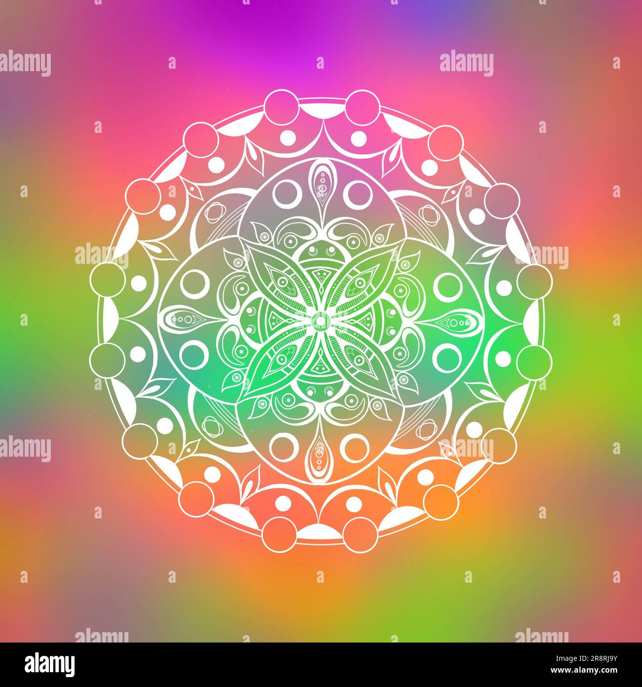 A colorful and tranquil illustration of a meditative mandala flower ...