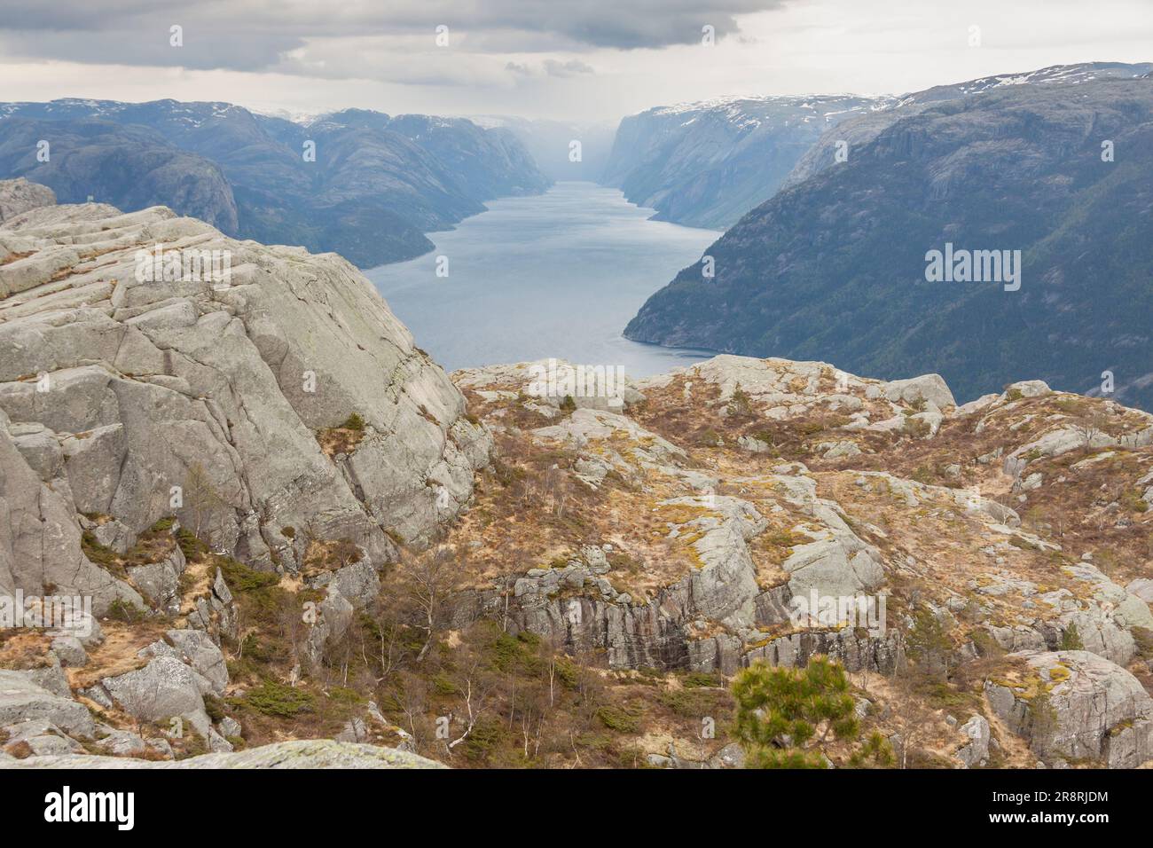 Beauty view from path to Preikestolen in Norway Stock Photo - Alamy