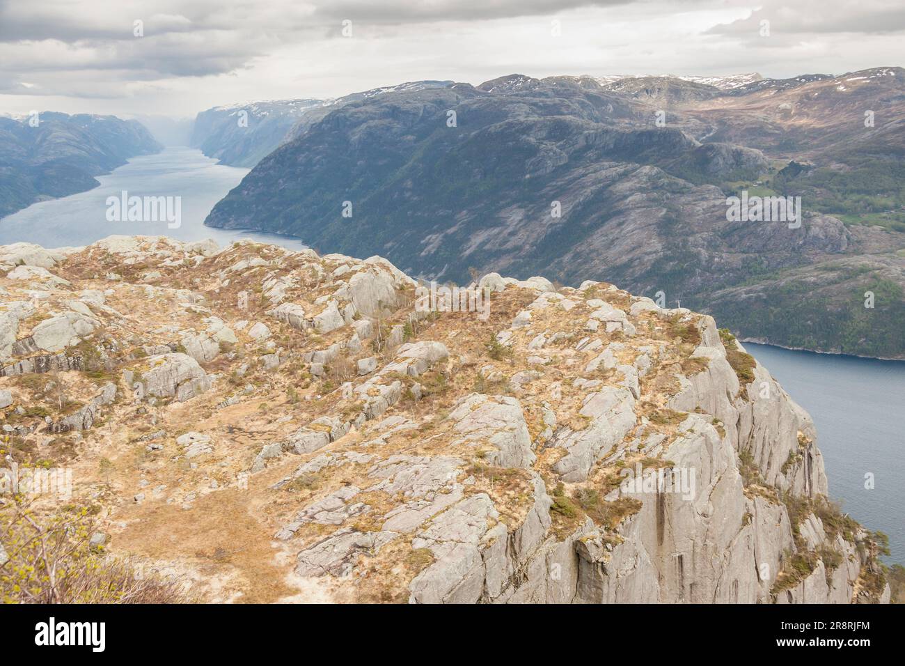 Beauty view from path to Preikestolen in Norway Stock Photo - Alamy