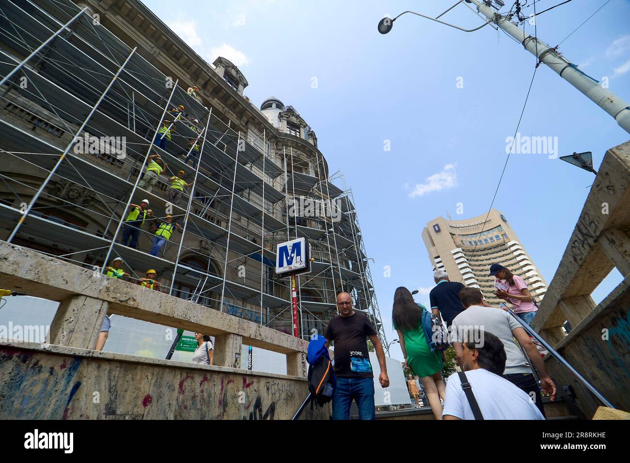 Bucharest, Romania - June 22, 2023: The builders are assembling the ...
