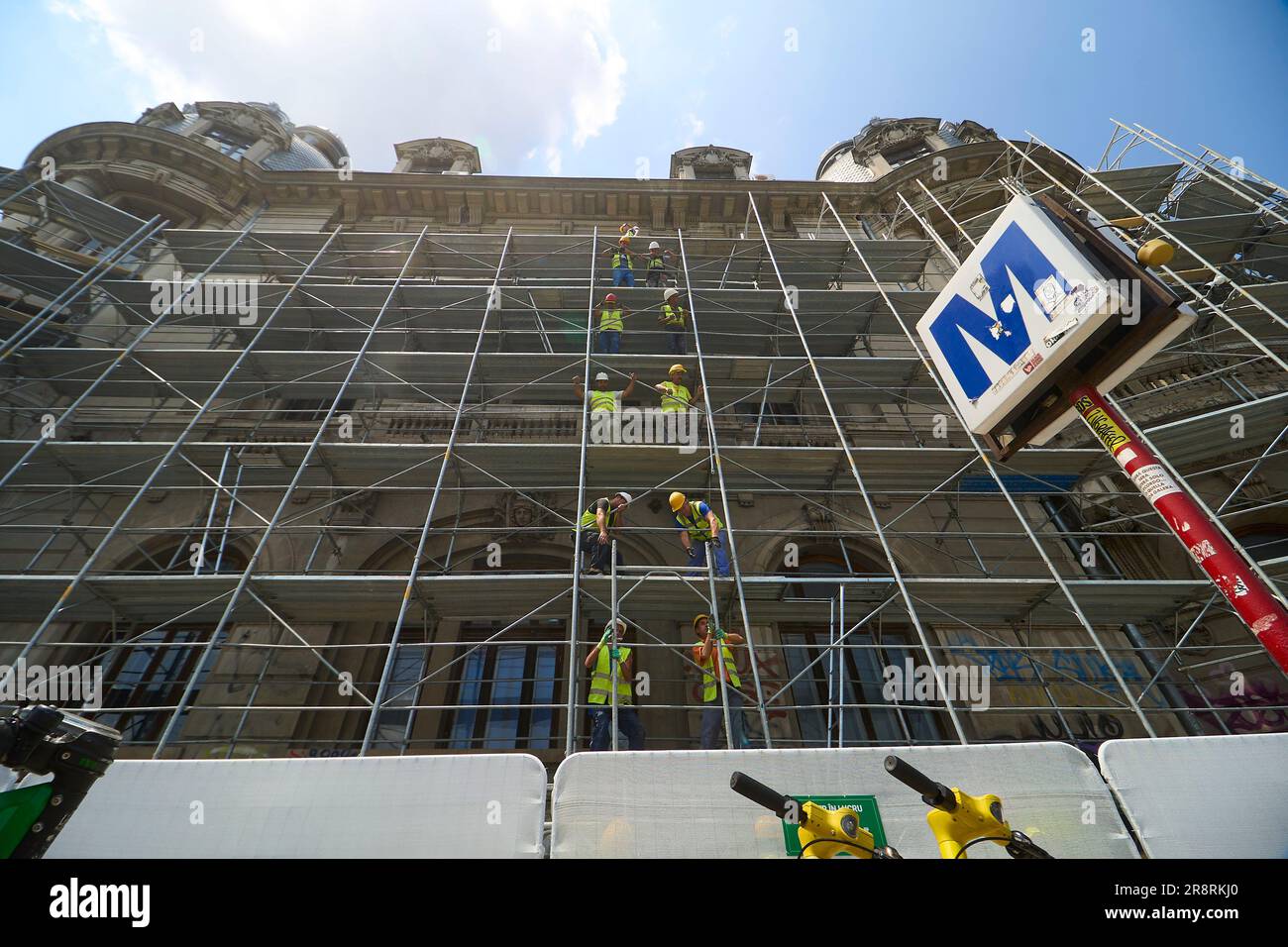Bucharest, Romania - June 22, 2023: The builders are assembling the ...