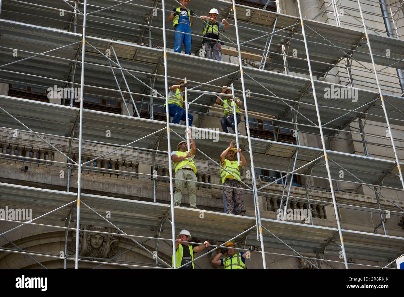 Bucharest, Romania - June 22, 2023: The builders are assembling the ...