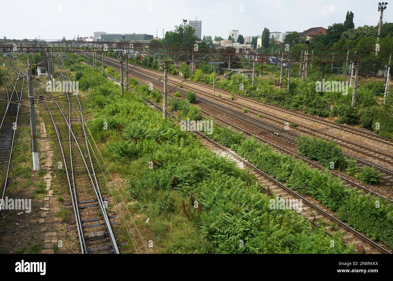 Bucharest, Romania - June 22, 2023: Railway infrastructure near ...
