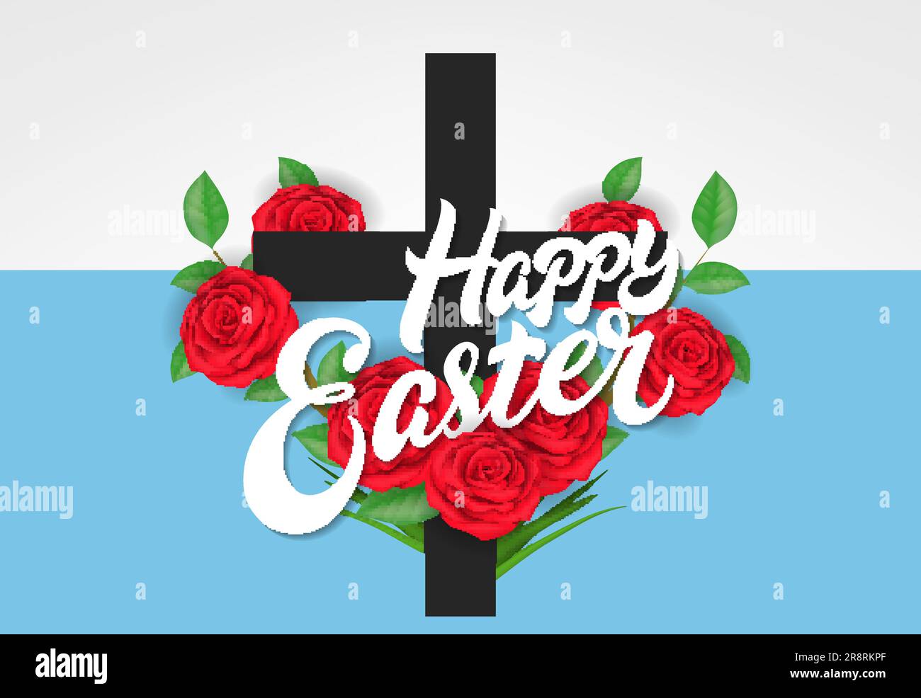 Happy Easter Lettering and Roses on Cross Stock Vector Image & Art - Alamy