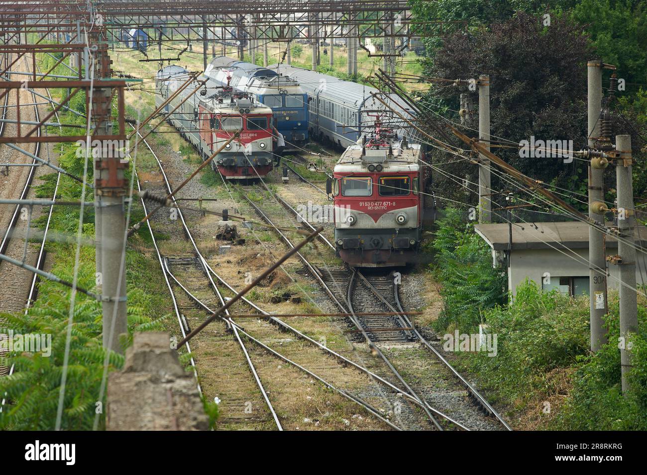 Bucharest, Romania - June 22, 2023: Railway infrastructure near ...