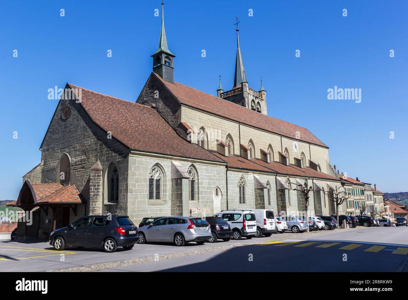 Romont, Switzerland - April 01.2021: Collégiale Notre-Dame de l ...