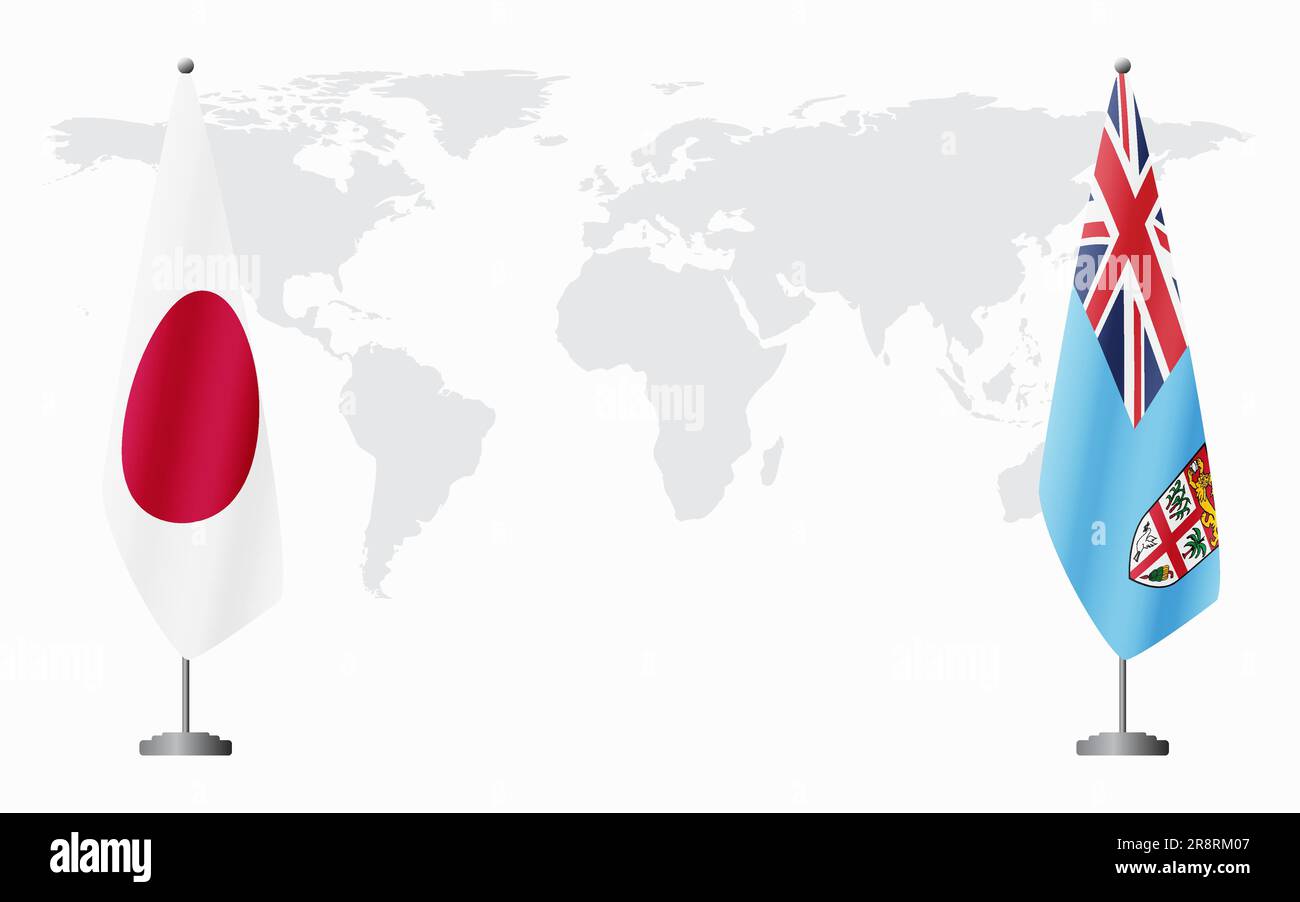 Japan and Fiji flags for official meeting against background of world ...