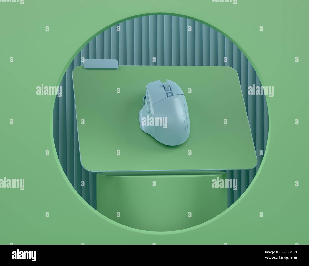 Wireless gaming computer mouse on cylinder podium with steps on ...