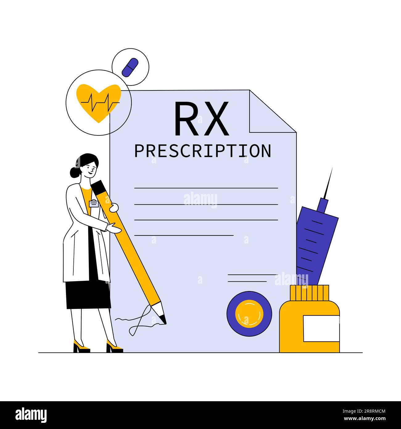 Pharmacist signing drug prescription flat vector illustration Stock ...