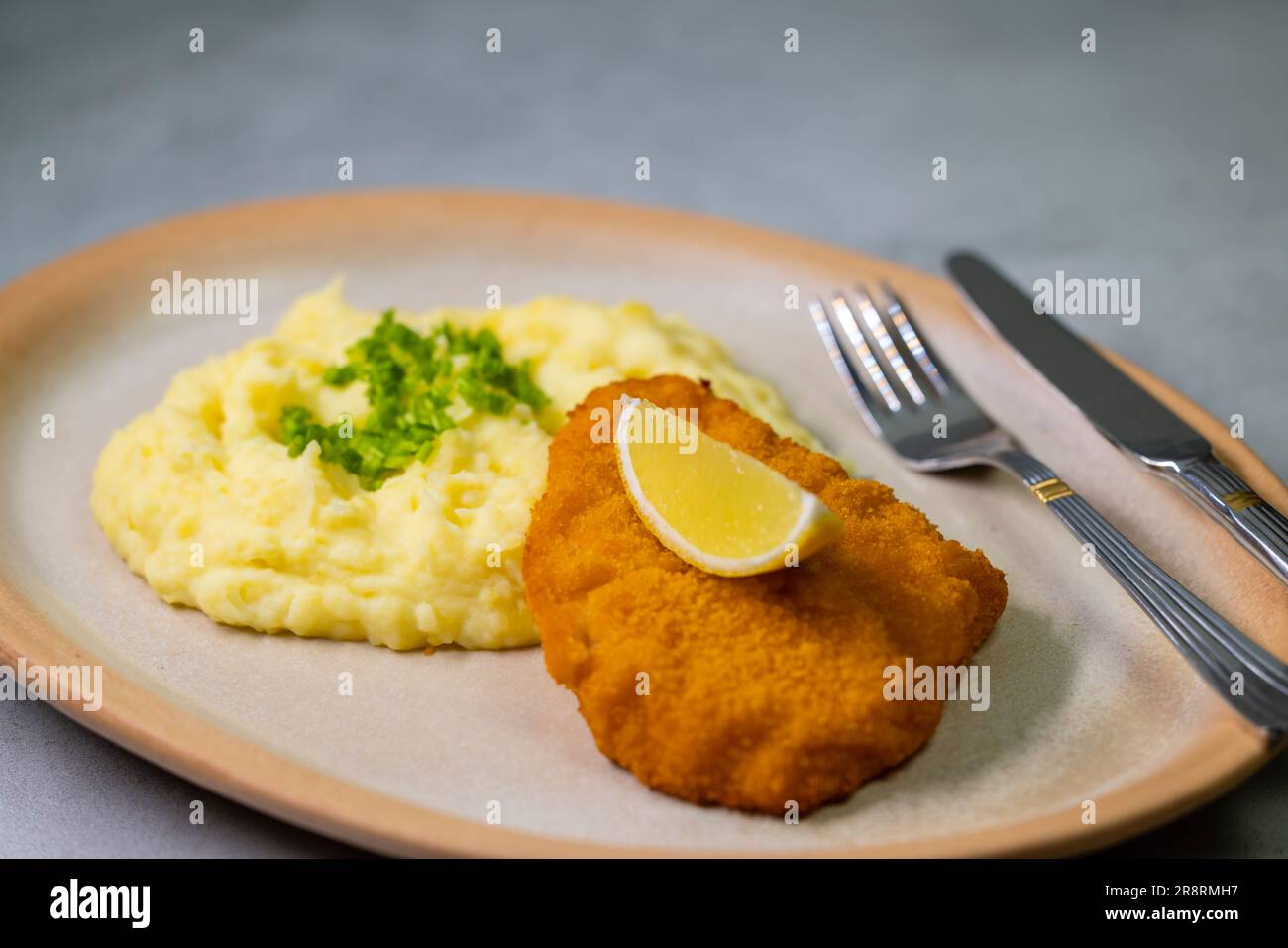 Typical Czech cuisine chicken cutlet with mashed potatoes Stock Photo ...