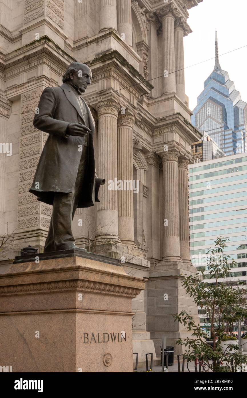 Matthias William Baldwin statue outside of Philadelphia city hall in PA ...