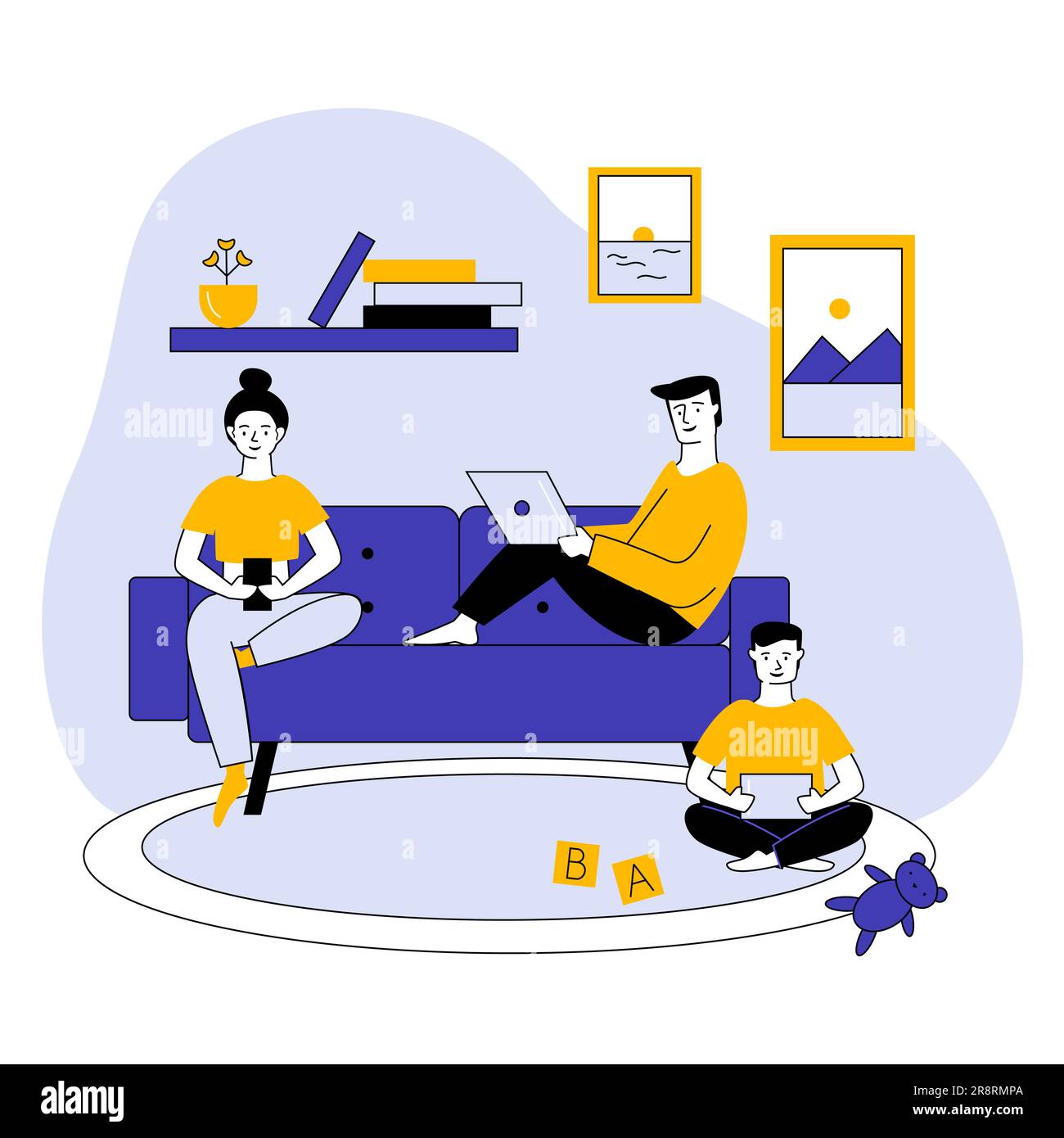 Family with digital devices flat vector illustration Stock Vector Image ...