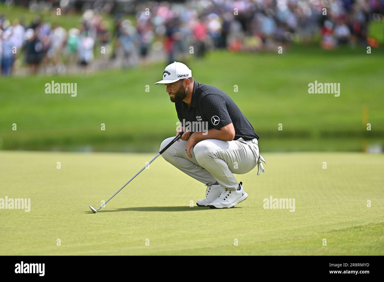 Cromwell, Connecticut. June 22, 2023: Jon Rahm lines up a putt during ...