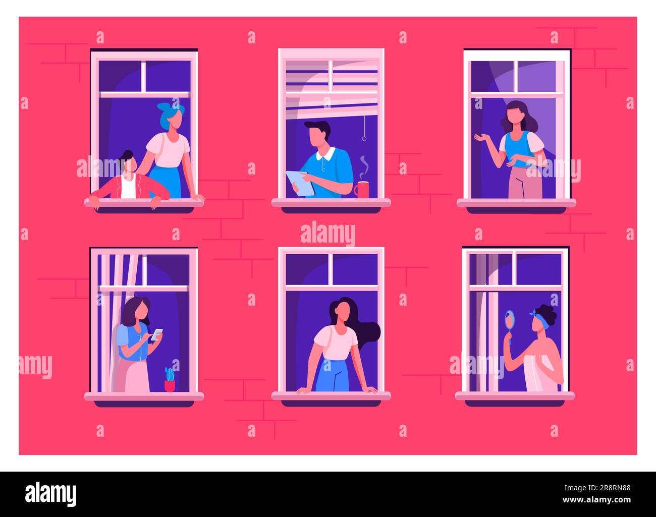 Apartment building with people in open window spaces Stock Vector Image ...