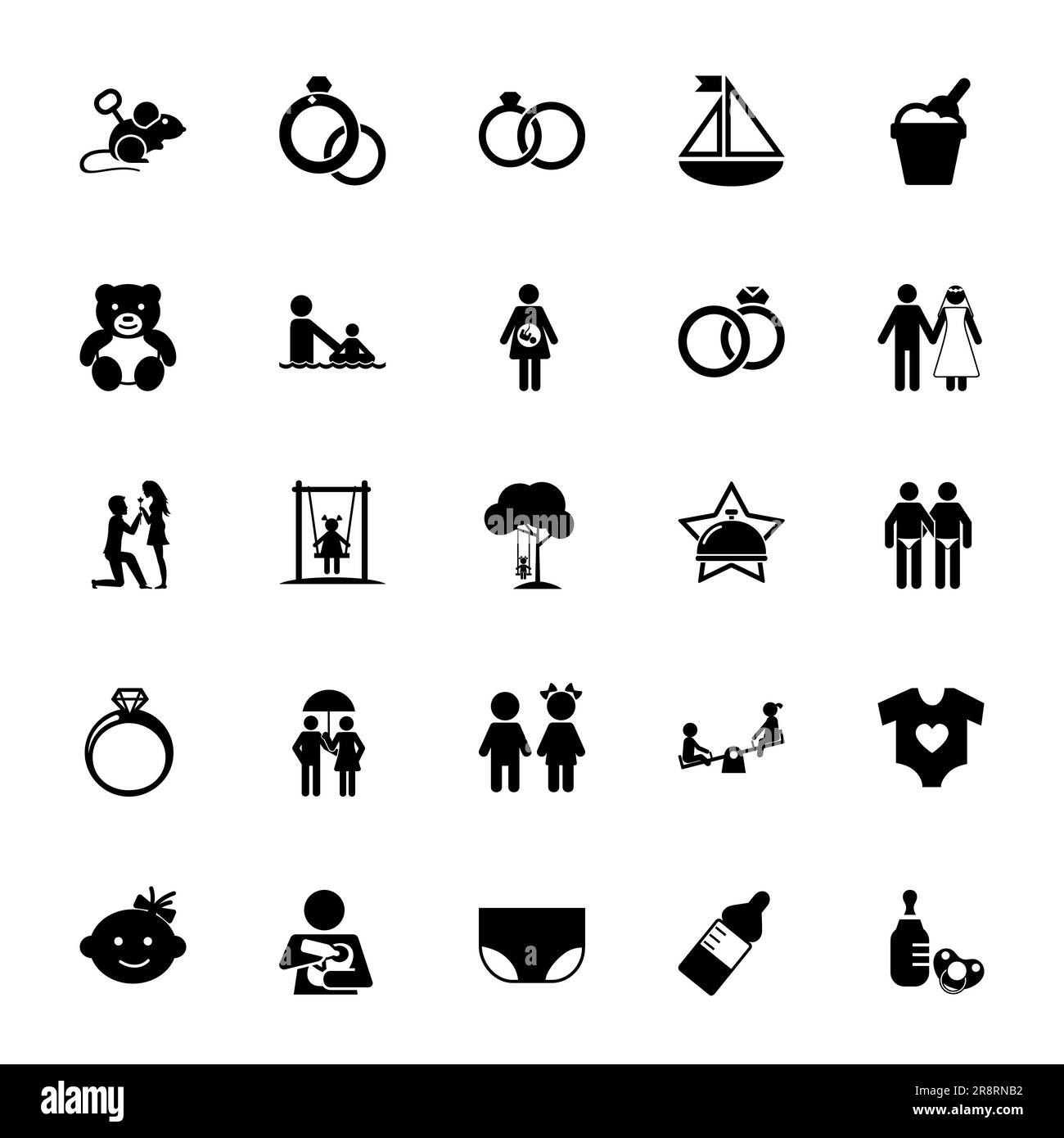 Family icon set. Relationship, childhood, matrimony collection Stock ...