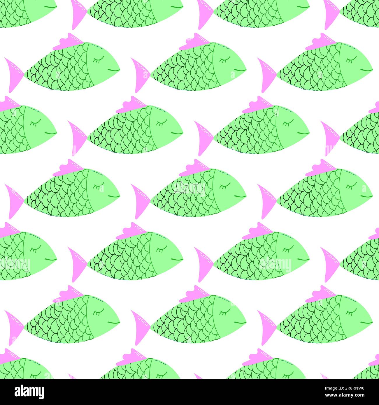 Seamless pattern with cute colored hand drawn fish. Nice funny doodle ...