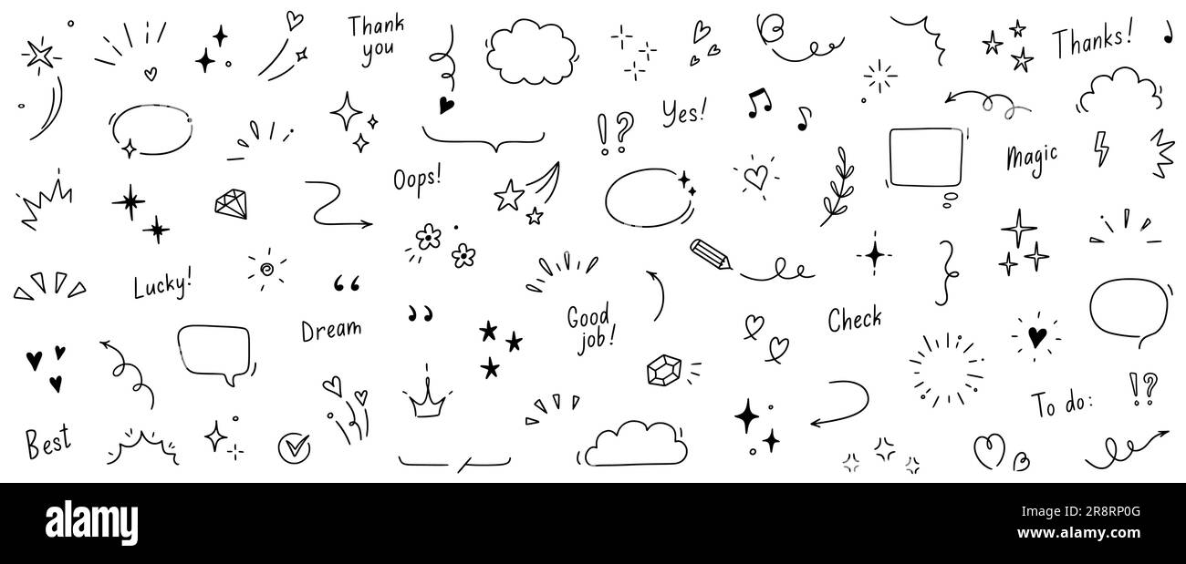 Doodle cute star, sparkle pen line elements. Doodle heart, emphasis ...