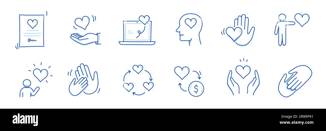 Charity hand, heart, community love doodle line icon. Charity community ...