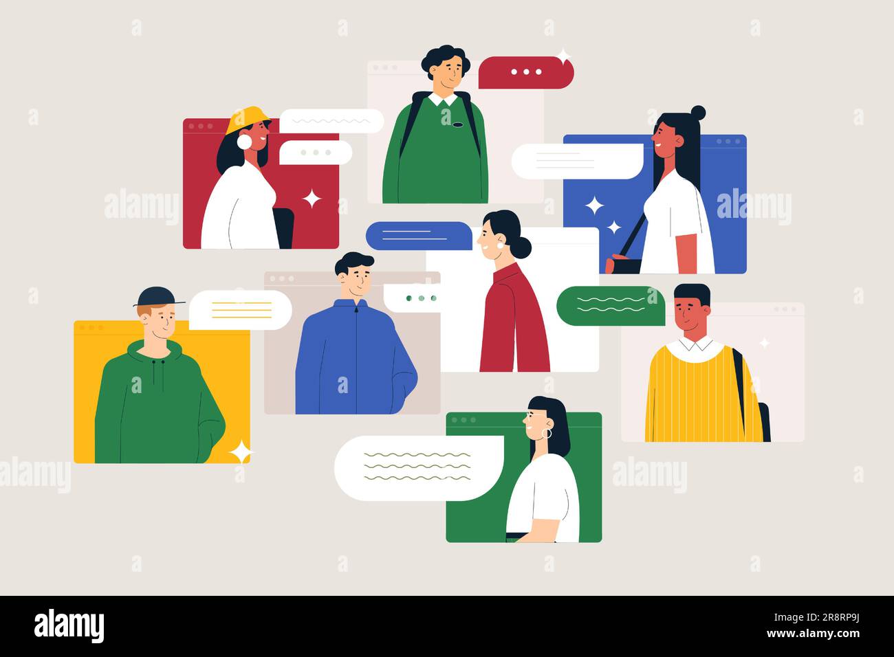 Video meeting concept. Cartoon remote collaboration and teamwork ...