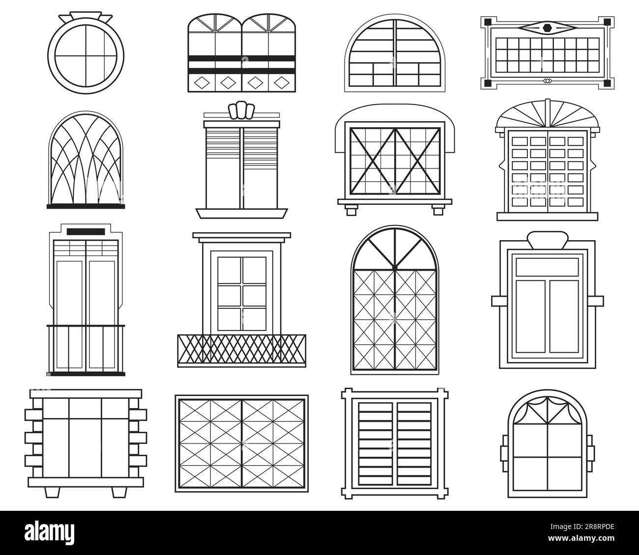 Different silhouettes of window frames flat icon set Stock Vector Image ...