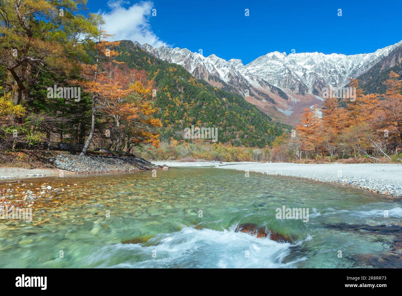 Hotaka Mountain Range and Azusa River in Autumn Stock Photo - Alamy